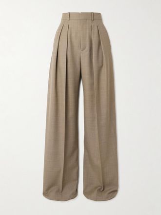 Saint Laurent Hose Mit Weitem Bein Aus Woll-canvas Mit Falten - Neutral