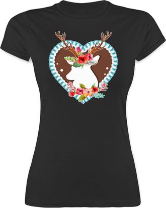 Shirtracer Shirt Damen - Kompatibel mit - Hirsch Hirschgeweih Oktoberfest - XXL - Schwarz - Tshirt bayerisch trachtenshirt bayrische bayerische Funshirts f&uuml;r Fra