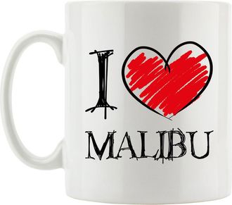 Pixxprint I Love Malibu Fun Tasse, ca. 300ml Fassungsvermögen, Keramik Weiß, Spülmaschinenfest