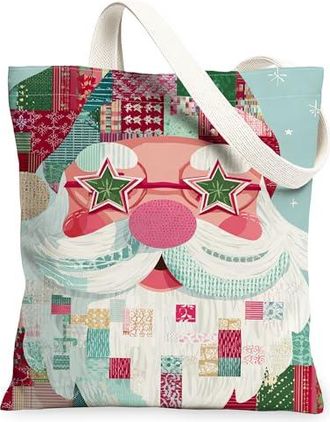 Generic Sacs fourre-tout en toile motif P&egrave;re No&euml;l - R&eacute;utilisables - L&eacute;gers et lavables - Pour les vacances, multicolore, 13x15 Inch