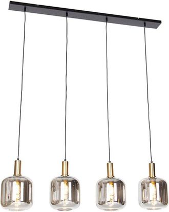 QAZQA Zuzanna - led Dimmable Suspension multiples variateur inclus - 4 lumi&egrave;re - l 120 cm - Noir et Or - Design - &eacute;clairage int&eacute;rieur - Salon i Chambre i