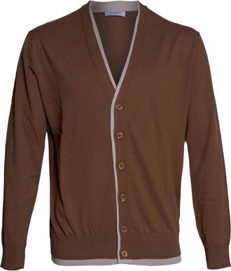 Paolo Pecora Homme, Pulls, Brun, Taille: 2XL V-neck Cardigan