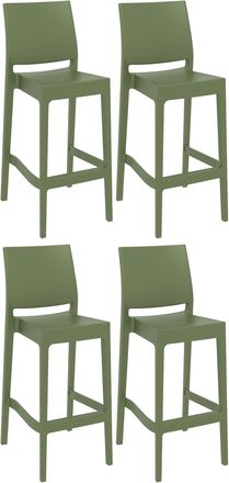 Clp 4er Set Barhocker Maya Aus Wetterbeständigem Kunststoff I 4X Tresenhocker Mit Fußstütze Und Hoher Rückenlehne, Farbe:Oliv