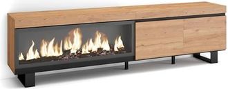 Skraut Home | TV-Schrank, Lowboard | f&uuml;r Wohnzimmer und Esszimmer | 210 | F&uuml;r TV-Ger&auml;te bis zu 80 | Elektrokamin XXL | Industriedesign | Moderner Stil | Eiche