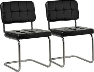 Happy Garden Lot de 2 chaises Cantilever Maria en Simili Noir, Rembourrage Mousse, Structure en Acier - Polyvalente et intemporelle, chaises Table &agrave; Manger, Bureau