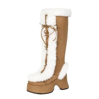 Generic JJDFW Bottes dhiver chaudes et moelleuses pour femme Bottes de neige en fausse fourrure &agrave; lacets Plateforme &eacute;paisse Femme Cosplay Chaussures de No&euml;l, 