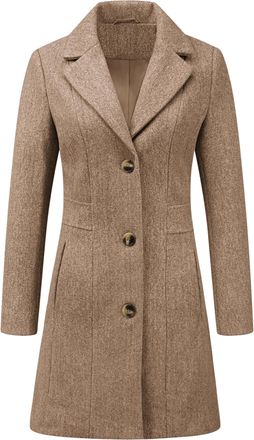 Allegra K Damen Winter Erbsenmantel 2025 Herbst Einreiher Lange Oberbekleidung Trenchcoats, Dunkles Beige, XXL