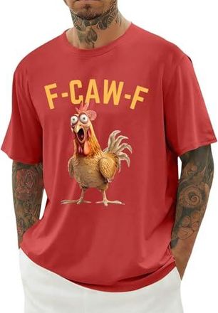 Generic F-Caw-F T-shirt amusant pour homme FCAWF Humour Coq Meme T-shirt Halloween ample d&eacute;t&eacute; hauts d&eacute;contract&eacute;s &agrave; manches courtes et col rond pour homme, Rou