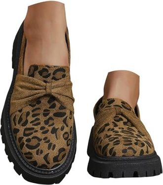 Generic Mocassins orthopédiques pour femme, mocassins et mocassins orthopédiques, avec noeud en cuir, semelle épaisse confortable à enfiler - Chaussures habil