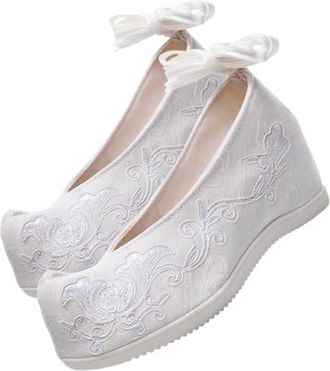 BESPORTBLE Chaussures Brod&eacute;es Blanches en Coton Tiss&eacute; Taille 37 Plates Antid&eacute;rapantes pour Mariage et Danse Ballerines L&eacute;g&egrave;res Style Hanfu pour Femmes Chaussures