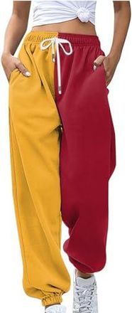 Generic Pantalon d&eacute;contract&eacute; pour femme avec poches lat&eacute;rales - Coupe ample, respirante et extensible, rouge past&egrave;que, XXL