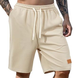 Generico Short en lin pour homme d&eacute;contract&eacute; avec ceinture &eacute;lastique Pantalon l&eacute;ger d&eacute;t&eacute; avec poches, beige, 3XL