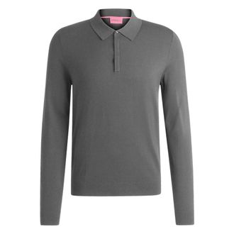 HUGO BOSS Gestrickter Polo-Pullover mit verdeckten Kn&ouml;pfen - - Tops - Herren - Grau - XL