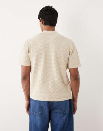 Blend Polo coupe classique en maille de coton m&eacute;lang&eacute; &agrave; losanges - Sable d&eacute;lav&eacute;-Neutral