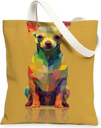 Generic Sacs fourre-tout color&eacute;s en toile pour chien, imprim&eacute; animal vif, sacs d&eacute;picerie r&eacute;utilisables, l&eacute;gers et lavables en toile pour T, jaune, 13x15 Inch