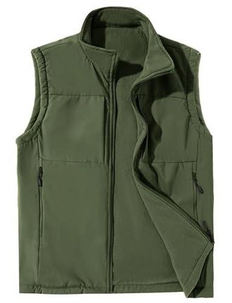 Feoya Gilet Homme Veste R&eacute;versible en Polaire Bodywarmer Automne Hiver Polaire Veste Sans Manches Softshell Outdoor Chaude Gilet avec Plusieurs Poches Vert 