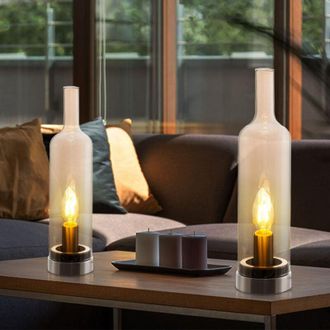 Nowa Lampe de table Lampe de chevet Bouteille Lampe de salon Lampe dappoint Lampe de chambre, m&eacute;tal verre ambre, 1x E14, H 33 cm