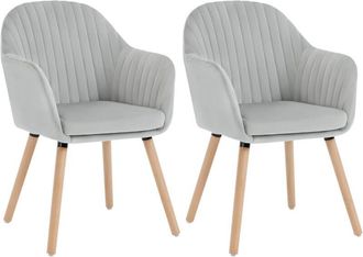Woltu Woltu - Lot de 2 Chaise de salle &agrave; manger Si&egrave;ge en velours, Pieds en bois massif, Gris clair