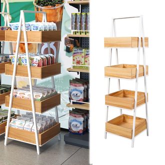 Generic Snackregale,Verkaufsst&auml;nder f&uuml;r Kioske,Gewerbliches Stahlregal abgepackte Waren mit Holzkorb Chips/Medikamente/Getr&auml;nke/Zubeh&ouml;r/S&uuml;&szlig;igkeiten,Aufbewahru