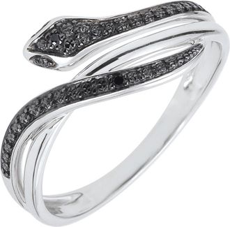 Edenly Ring Spaziergang der Sinne - Bezaubernde Schlange - Weißgold und schwarze Diamanten 18 Karat