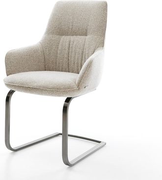 DELIFE Freischwinger Zelia-Flex mit Armlehnen Webstoff Soft Beige Freischwinger flach Graphit Taschenfederkern, Esszimmerst&uuml;hle