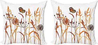 Abakuhaus Schmetterling Dekokissen Kissenbezug 2er Pack, Zusammensetzung mit Blättern, Modern Accent Doppelseitiger Digitaldruck, 60x60, Orange Burgunder-Weiß