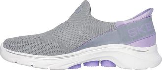 Skechers Womens Go Walk 7 Shoes, Gray Textile Lavender Trim, 37.5 EU