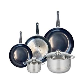 Fackelmann ELO 9750750 Batterie de cuisine 5 pièces, Ensemble de 3 Poêles de cuisson 24, 28 et 32 cm et 2 faitouts 14 et 24 cm Elo Prima Brillant, inox, inductio