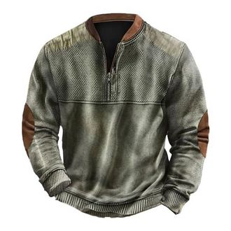Generic Sweat-shirt pour homme sans capuche - Manches longues - Demi-fermeture &eacute;clair - Col rond - Coupe ample - Style r&eacute;tro - Tendance - D&eacute;contract&eacute; - Confor