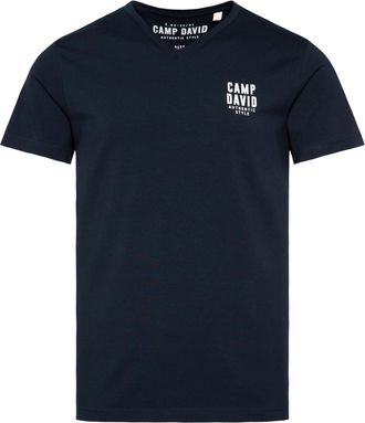 Camp David Herren Basic T-Shirt V-Neck mit Logo Print Blue Navy XXXL