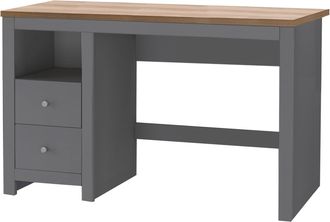 Möbelando Schreibtisch >Helmer< Schreibtisch Helmer in Holzoptik mit 1 Fach und 2 Schubladen, Grauer Korpus, Moderne Knopfgriffe, 120x76x50 cm? perfekt für Büro