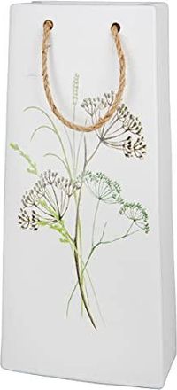 Gilde Deko Gefäß Handtasche aus Keramik - Deko Wohnzimmer - für Kunstblumen Tockenblumen getrocknete Gräser - weiß Höhe 32 cm