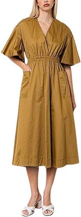 Kaos Kaos, Femme, Robes, Vert, Taille: 38 FR Abito midi in cotone maniche volant