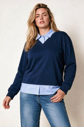 Ulla Popken Sweatshirt Sweatshirt Lagenoptik V-Ausschnitt Langarm