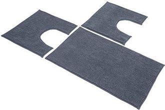 Sophie Maison Badematten-Set, 100% Polyester-Mikrofaser, Stein, 45 x 75 + 45 x 4 cm