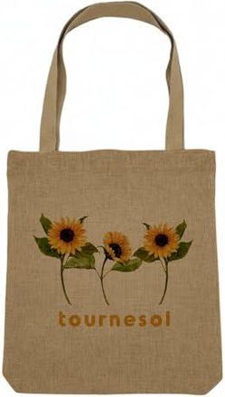 Fabulous Sac Shopping Tote Bag Aspect Lin - Tournesol Fleurs Aquarelle Chic Jardin Amour - Sac de Courses Toile Epaisse 360g Beige Naturel Cabas Port&eacute; Epaule S