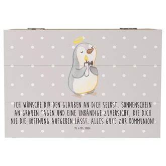 Mr. & Mrs. Panda 22 x 15 cm Holzkiste Pinguin Kommunion - Geschenk, Konfirmation, Schatzkiste, Dekokiste, Kommunion Dankesch&ouml;n, Konfirmation
