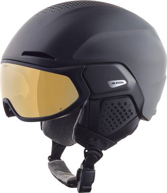 Alpina Alto Q-LITE - sicherer, sto&szlig;absorbierender & individuell anpassbarer Skihelm f&uuml;r Erwachsene, mit kontrastverst&auml;rkendem Visier - Black matt (Gold Mirro