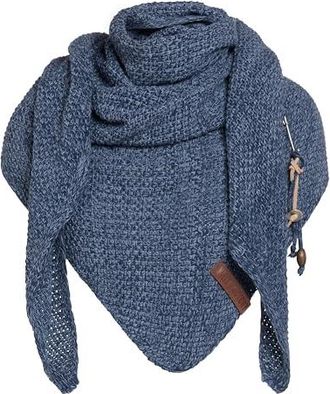 Knit Factory Coco Châle Tricoté - Foulard Triangle - Foulard femme pour lautomne et lhiver - Écharpe Femme - Châle Femme - 100% Fabriqué en Europe - Jeans/Indigo -