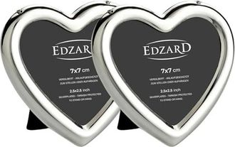 Edzard Lot de 2 mini-cadres photo Coeur pour photo 7 x 7 cm, argent&eacute; pr&eacute;cieux, prot&eacute;g&eacute; contre le ternissement, avec dos en velours, cadre photo &agrave; poser