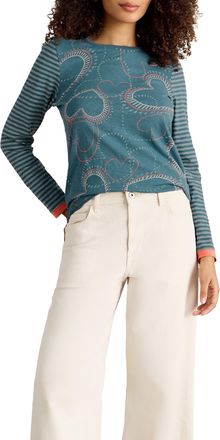 White Stuff Clara Langarmshirt - Rundhals-T-Shirt, Normale Passform, aus Baumwolljersey - Blau Multi - Größe 40