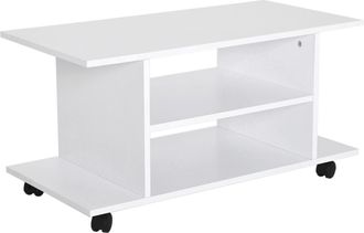 HOMCOM TV-Schrank Fernsehschrank Fernsehtisch Couchtisch TV Lowboard mit offenen Ablageflächen und 4 Rollen TV-Bank bis zu 42 Zoll Spanplatte Weiß 80 x 40 x 
