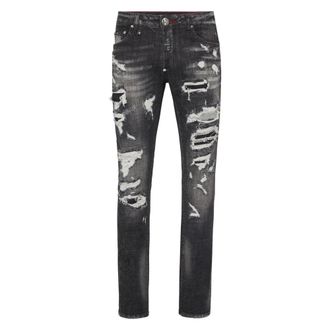 Philipp Plein Slim Fit Used-Effekt Jeans - - Jeans - Herren - Schwarzk - W33