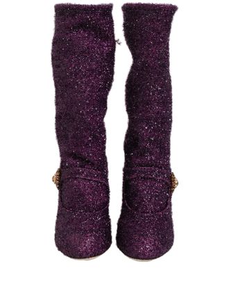 Dolce & Gabbana Womens Purple Crystal Lurex Fantasy High Boots Shoes Leather
