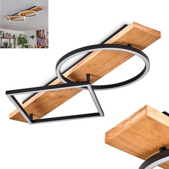 HOFSTEIN LED Deckenleuchte Pompu, Deckenlampe aus Metall/Holz/Kunststoff in Schwarz/Holz hell/Weiß, 3000 Kelvin, moderne Leuchte mit Holzbalken für Schlafzimme