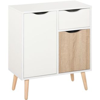 HOMCOM Homcom - Meuble de rangement design scandinave 2 placards tiroir coulissant pieds bois massif pin panneaux particules blanc ch&ecirc;ne clair