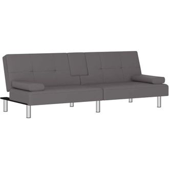 vidaXL Schlafsofa mit Getr&auml;nkehaltern Grau Kunstleder - Vidaxl