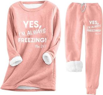 Generic Surv&ecirc;tement doubl&eacute; en polaire pour femme, imprim&eacute; lettres, col ras du cou, haut chaud dhiver, jogging, tenue 2 pi&egrave;ces, surv&ecirc;tements (XXL)