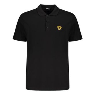 Versace Besticktes Baumwoll-Polohemd mit Logo - - Tops - Herren - Schwarzk - 2XL