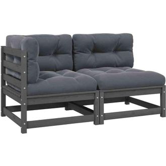 vidaXL Salon de jardin 2 pcs avec coussins Gris Bois de pin massif